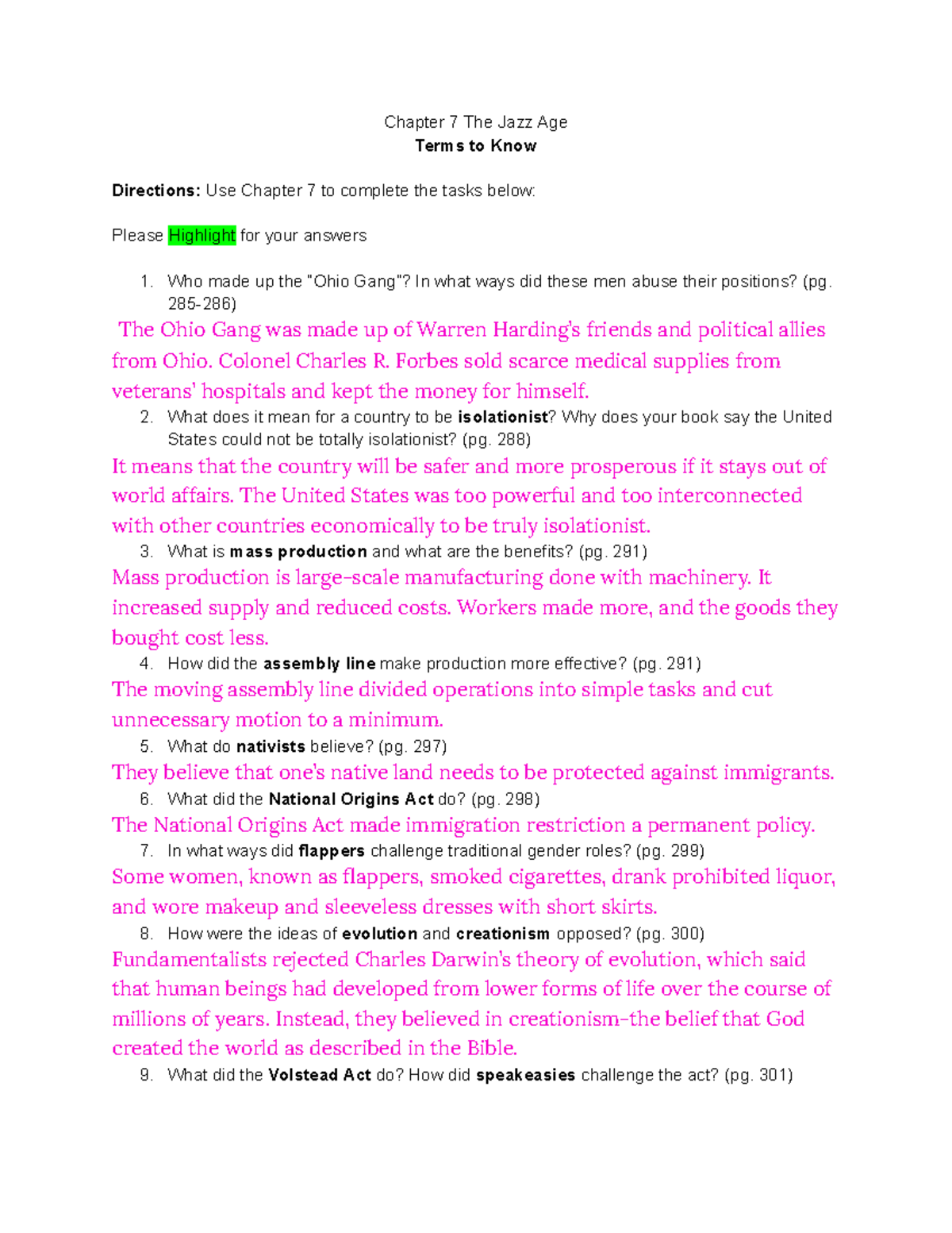 Chapter 7 The Jazz Age Terms to Know - Chapter 7 The Jazz Age Terms to ...