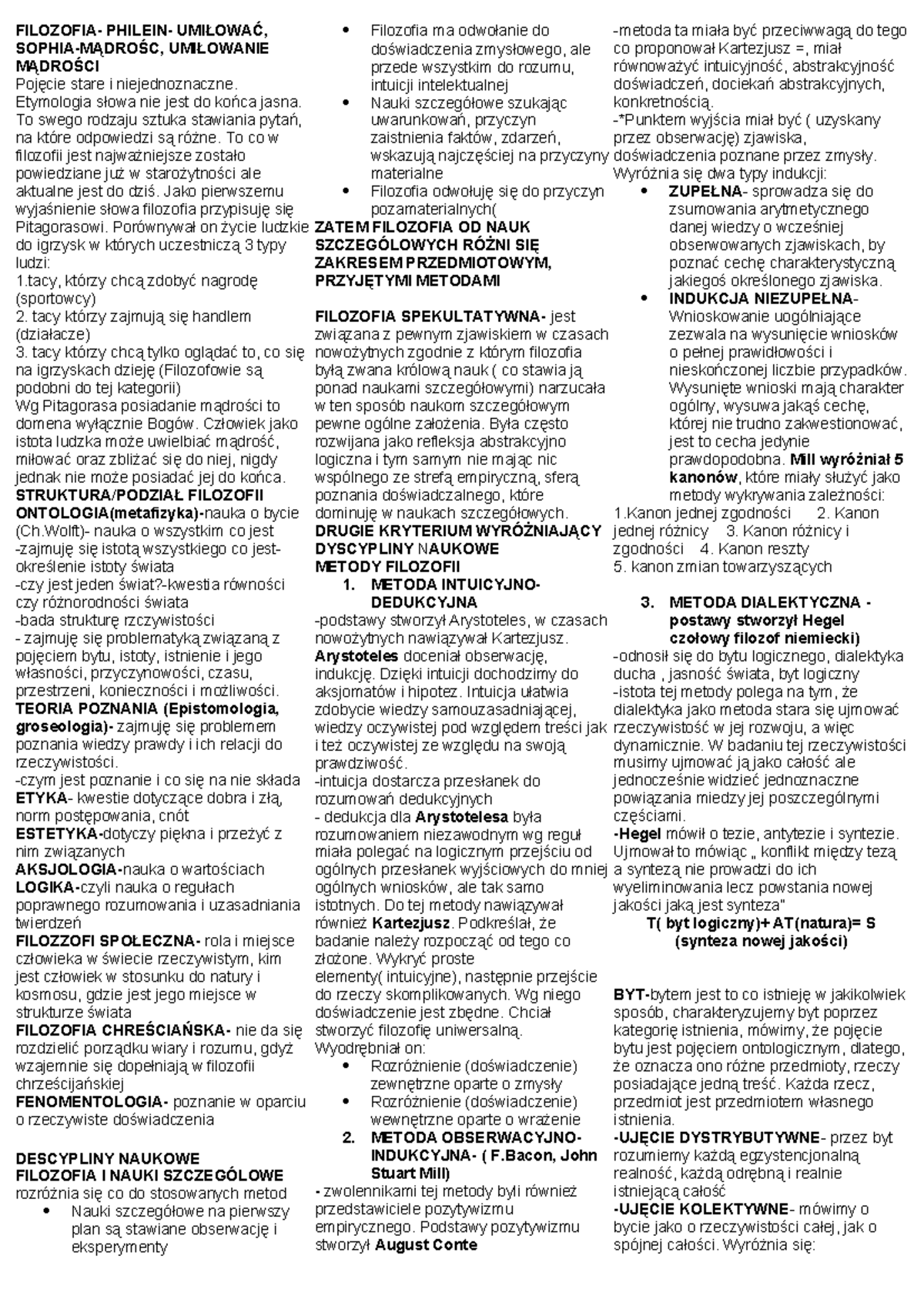 Filozofia Zaliczenie - FILOZOFIA- PHILEIN- UMIŁOWAĆ, SOPHIA-MĄDROŚC ...