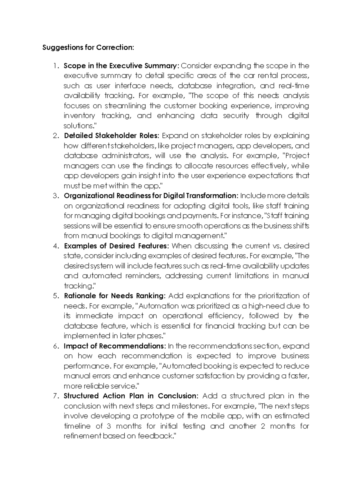 Suggestions for Correction - Scope in the Executive Summary: Consider ...