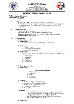 Daily Lesson PLAN During Periodical TEST First Quarter - Republic of ...