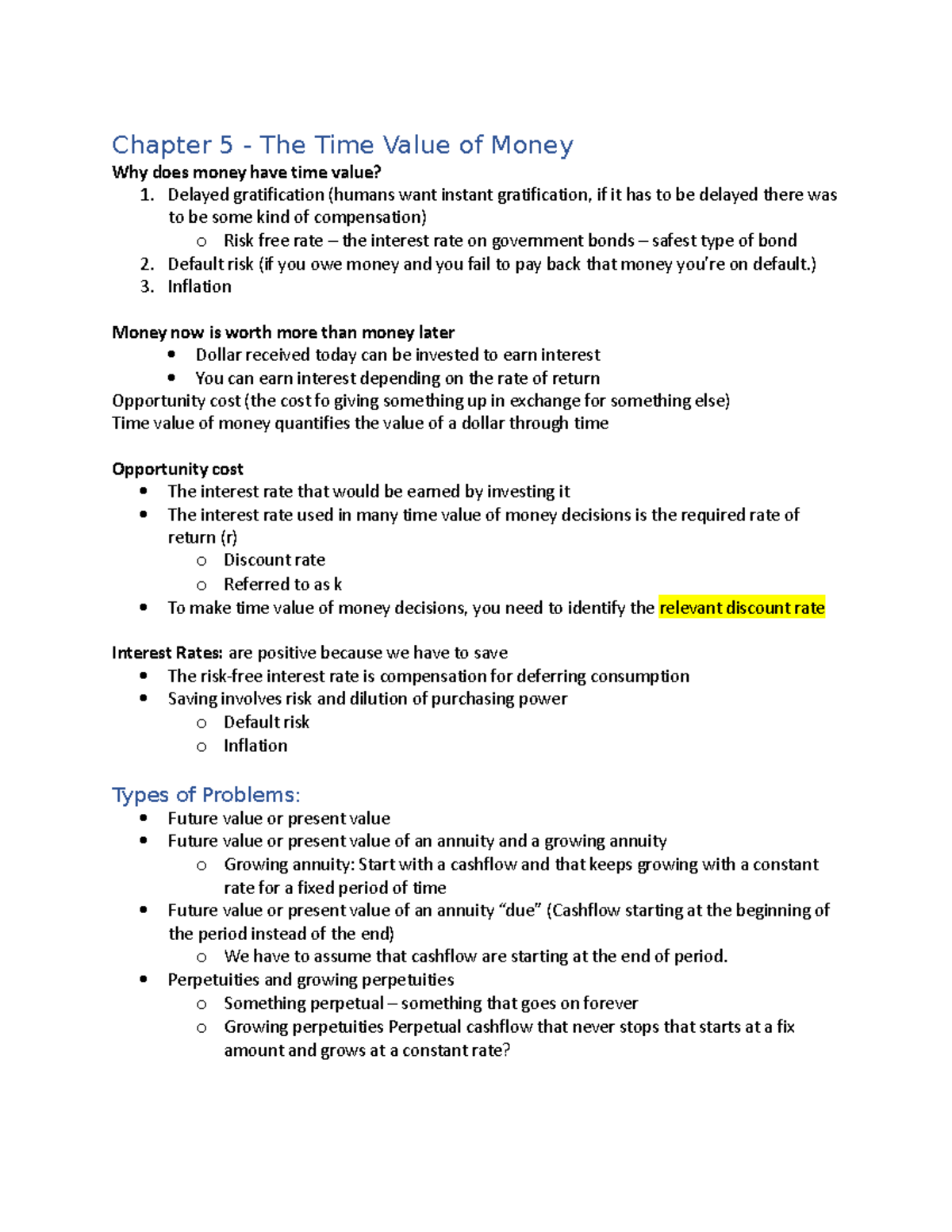 Chapter 5 - The time value of money - Chapter 5 - The Time Value of Money Why does money have ...