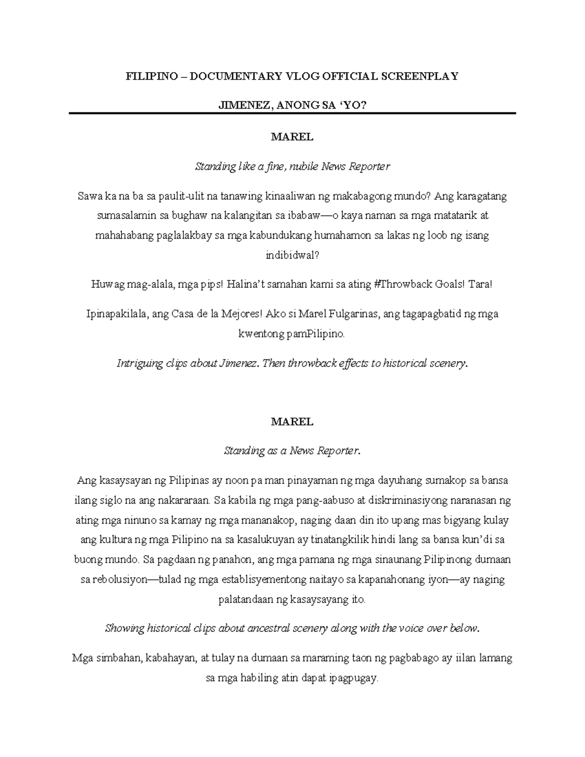 Documentary-by-group - FILIPINO – DOCUMENTARY VLOG OFFICIAL SCREENPLAY ...