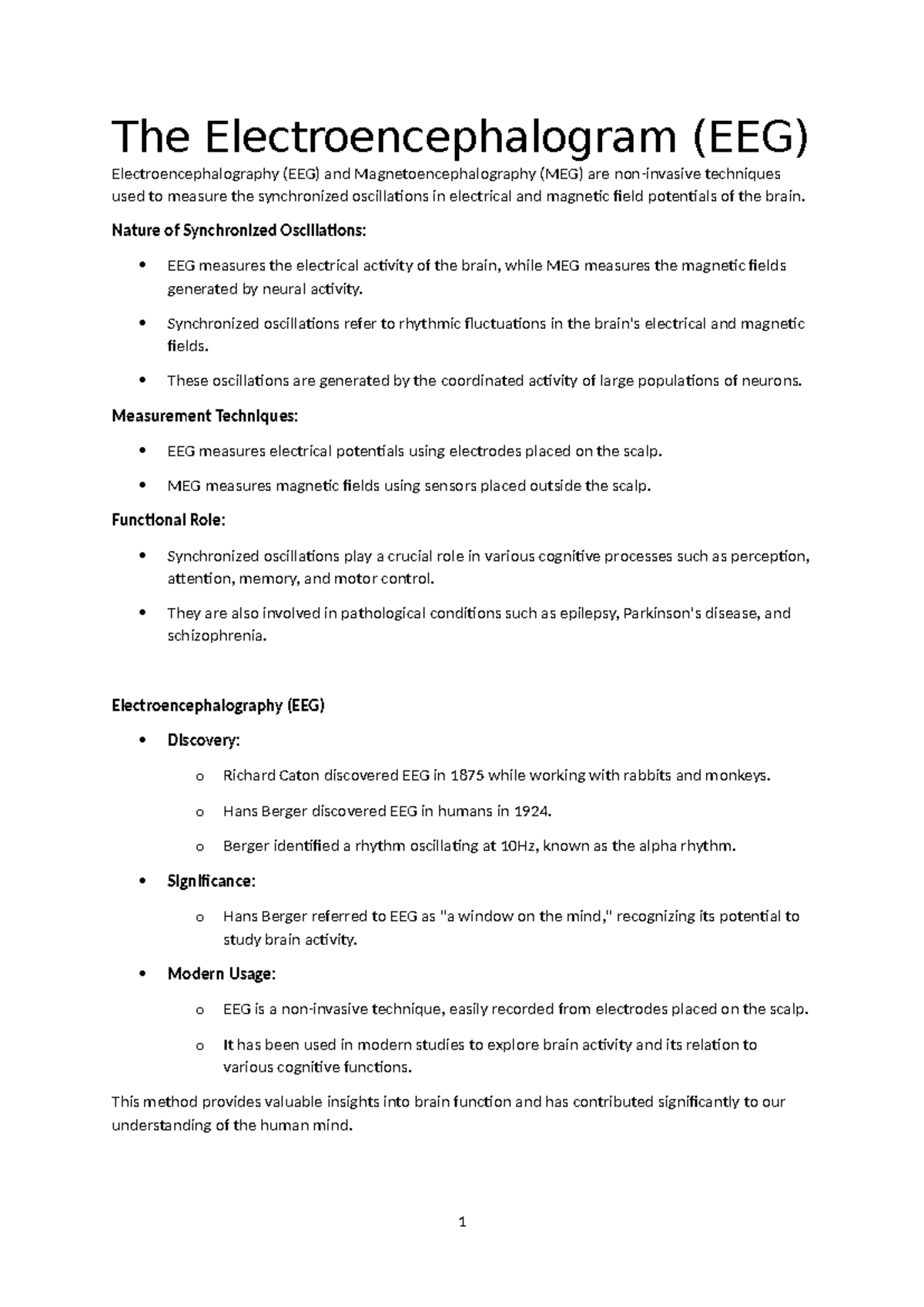 WEEK 3 Temporal Resolution EEG MEG - The Electroencephalogram (EEG) Electroencephalography (EEG ...