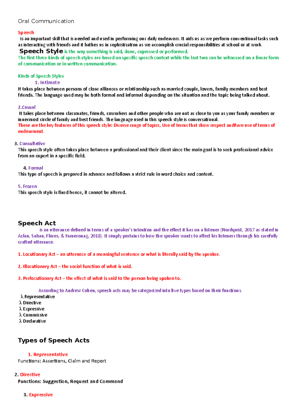 Oral communication reviewer. EV - Oral Communication Speech is an ...