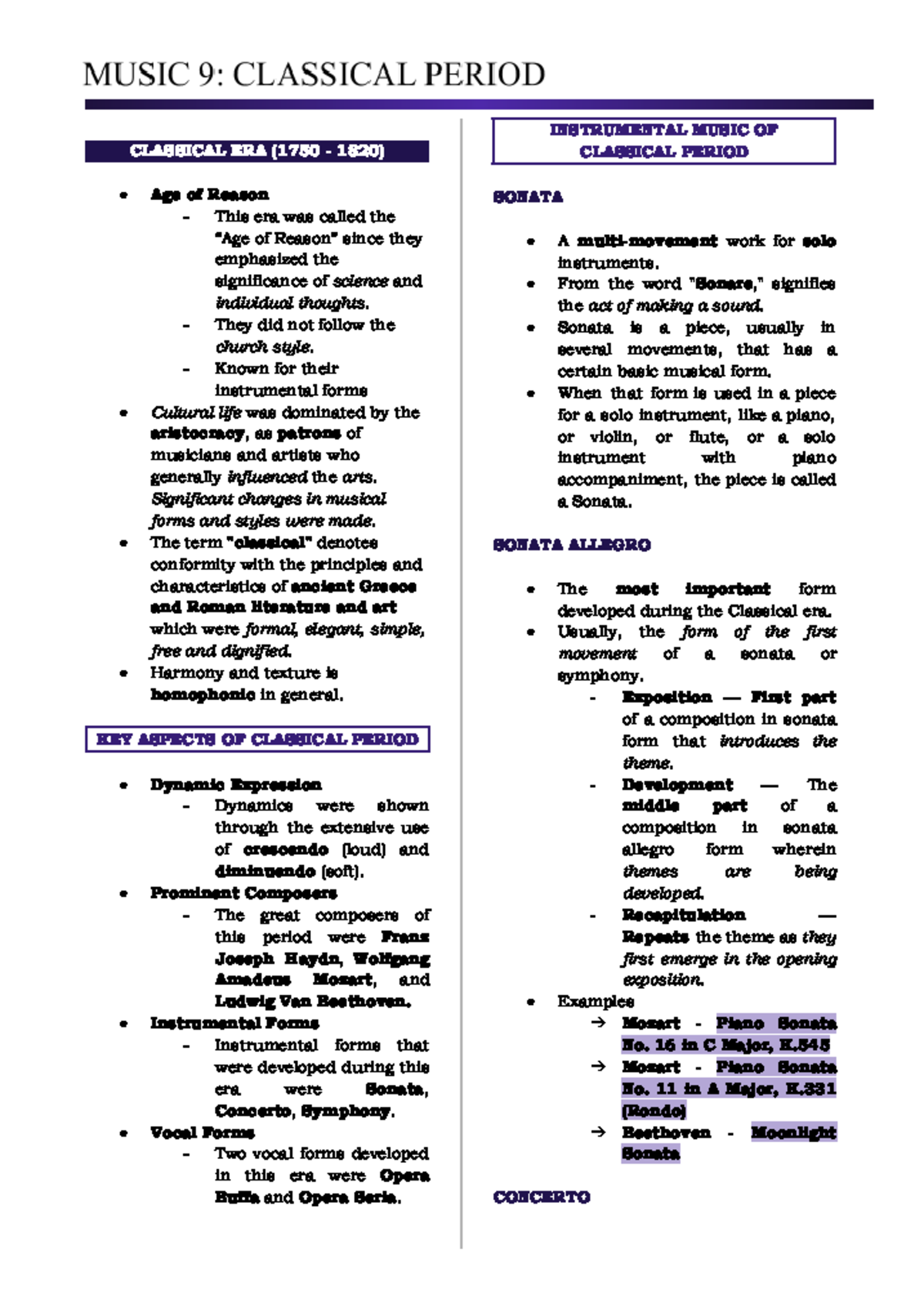 Music QUARTER 2 LESSON 1 - CLASSICAL ERA (1750 - 1820) Age of Reason ...