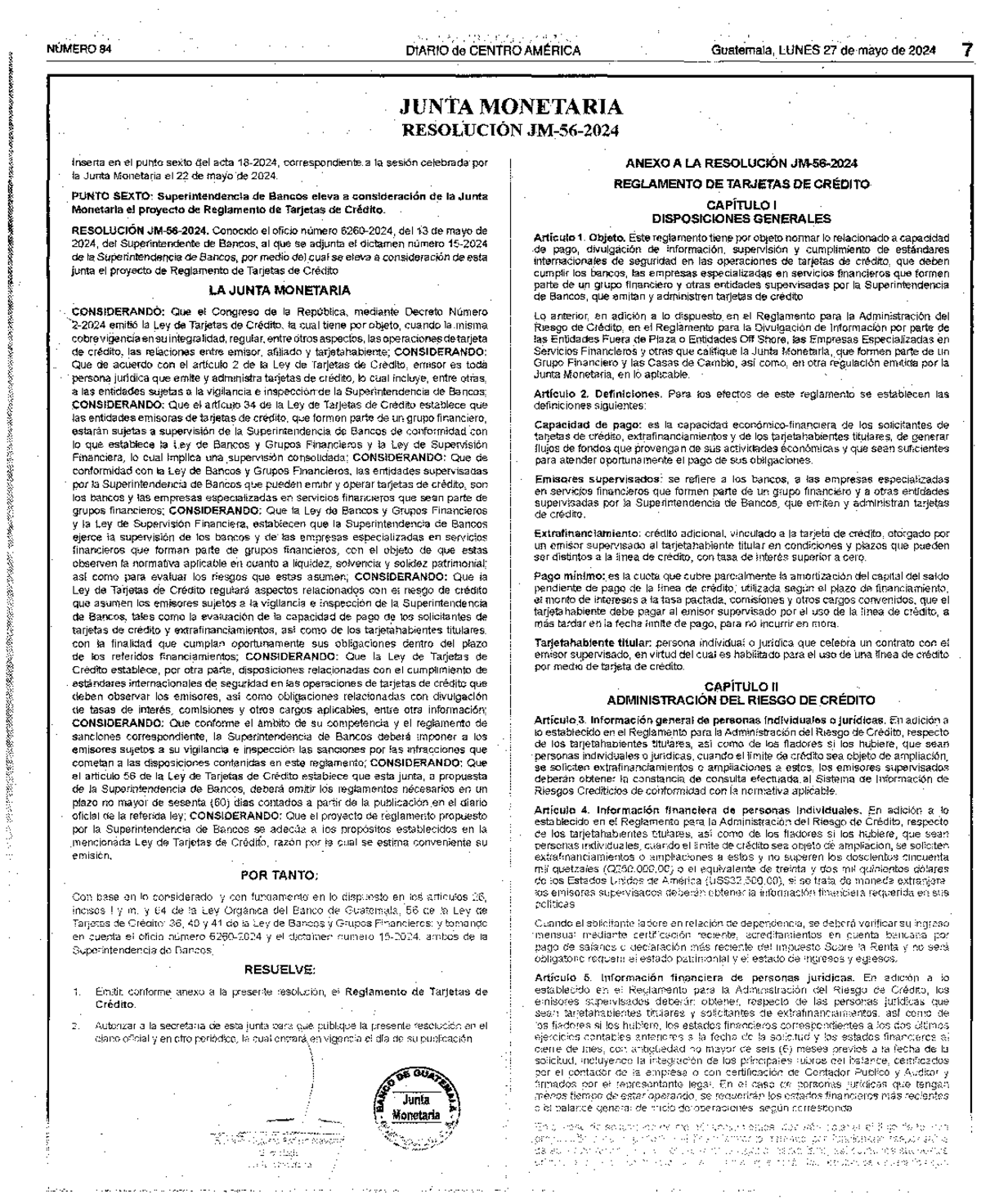 JM 56-2024 Reglamento de Tarjetas de Cr Ã©dito - NÚMERO 84 DIARIO de ...