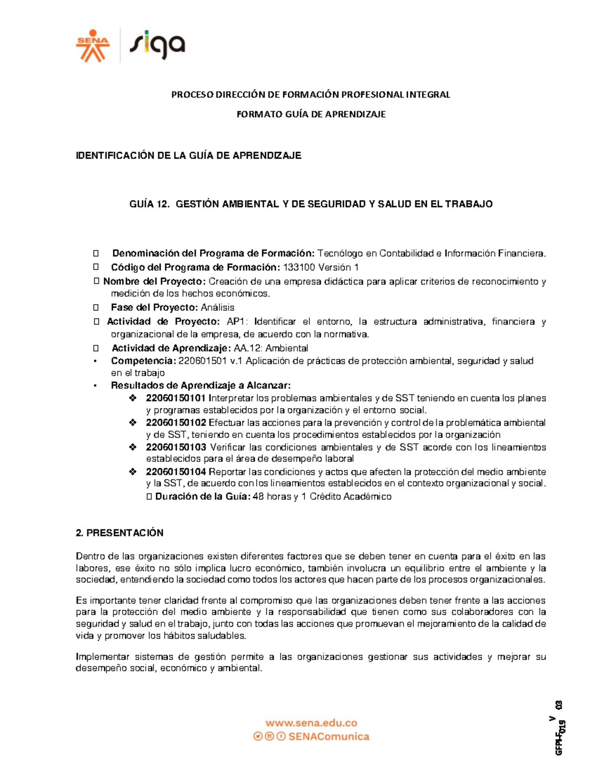 GUIA Medioambiente - 0000 - PROCESO DIRECCI”N DE FORMACI”N PROFESIONAL INTEGRAL FORMATO GUÕA DE ...