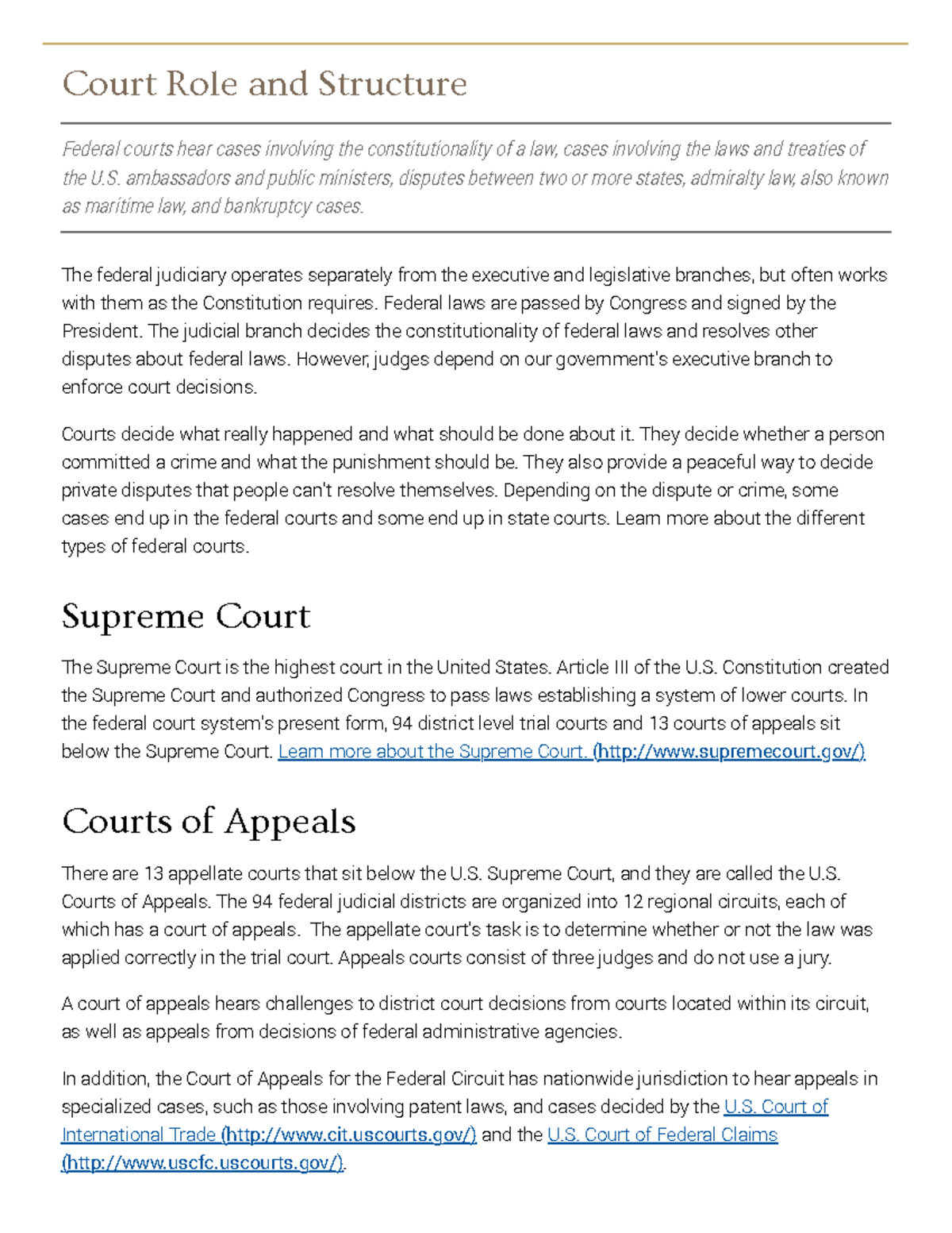 Federal+Court+System - Court Role and Structure The federal judiciary ...