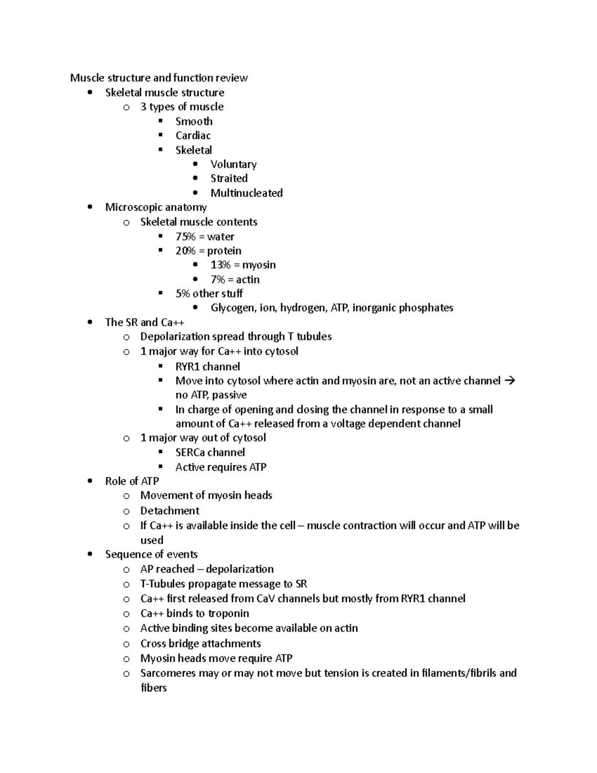 Muscle structure and function review - Studocu