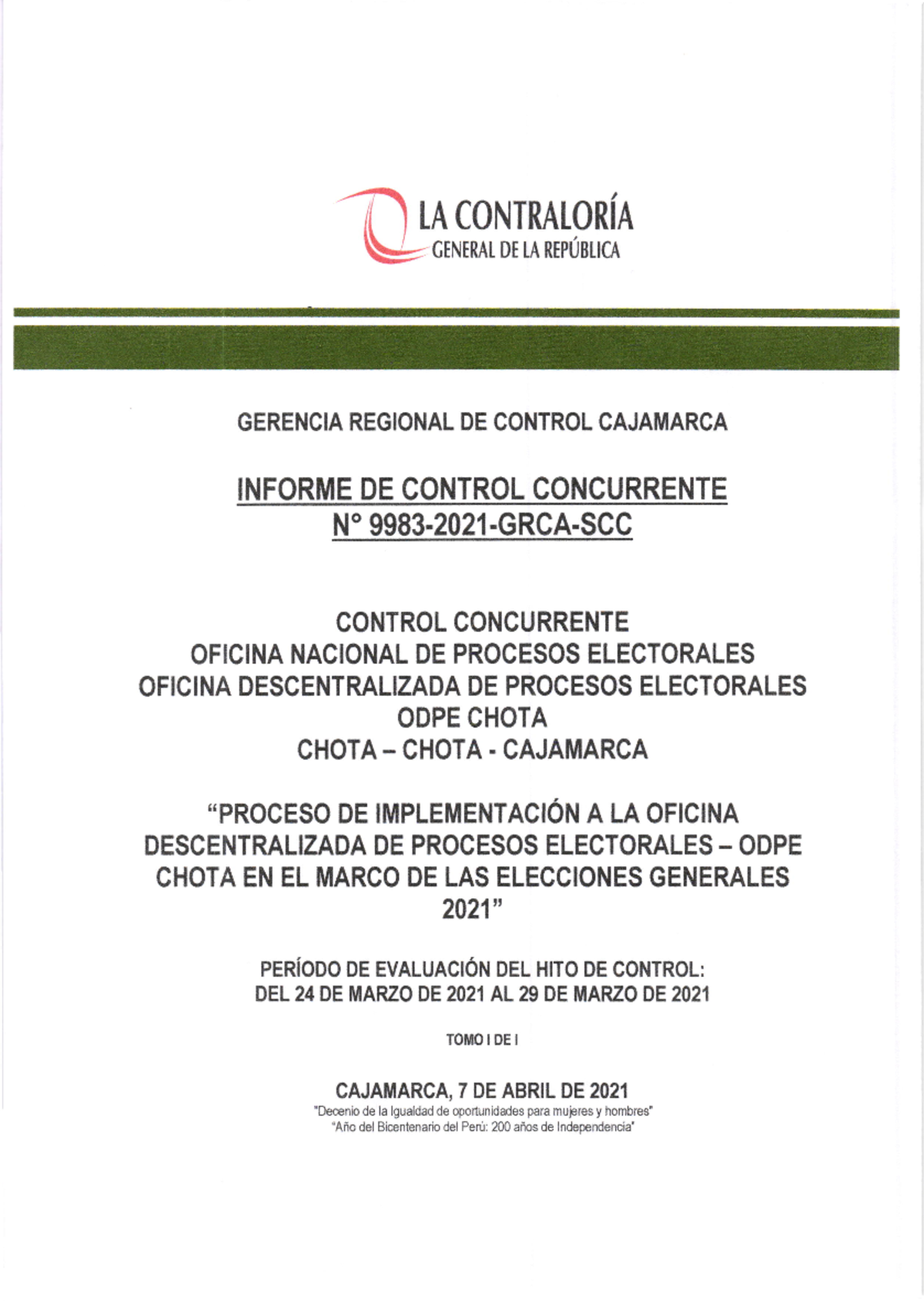 Informe DE Control Concurrente 9983-2021-GRCA-SCC - LA CONTRALORíA ...