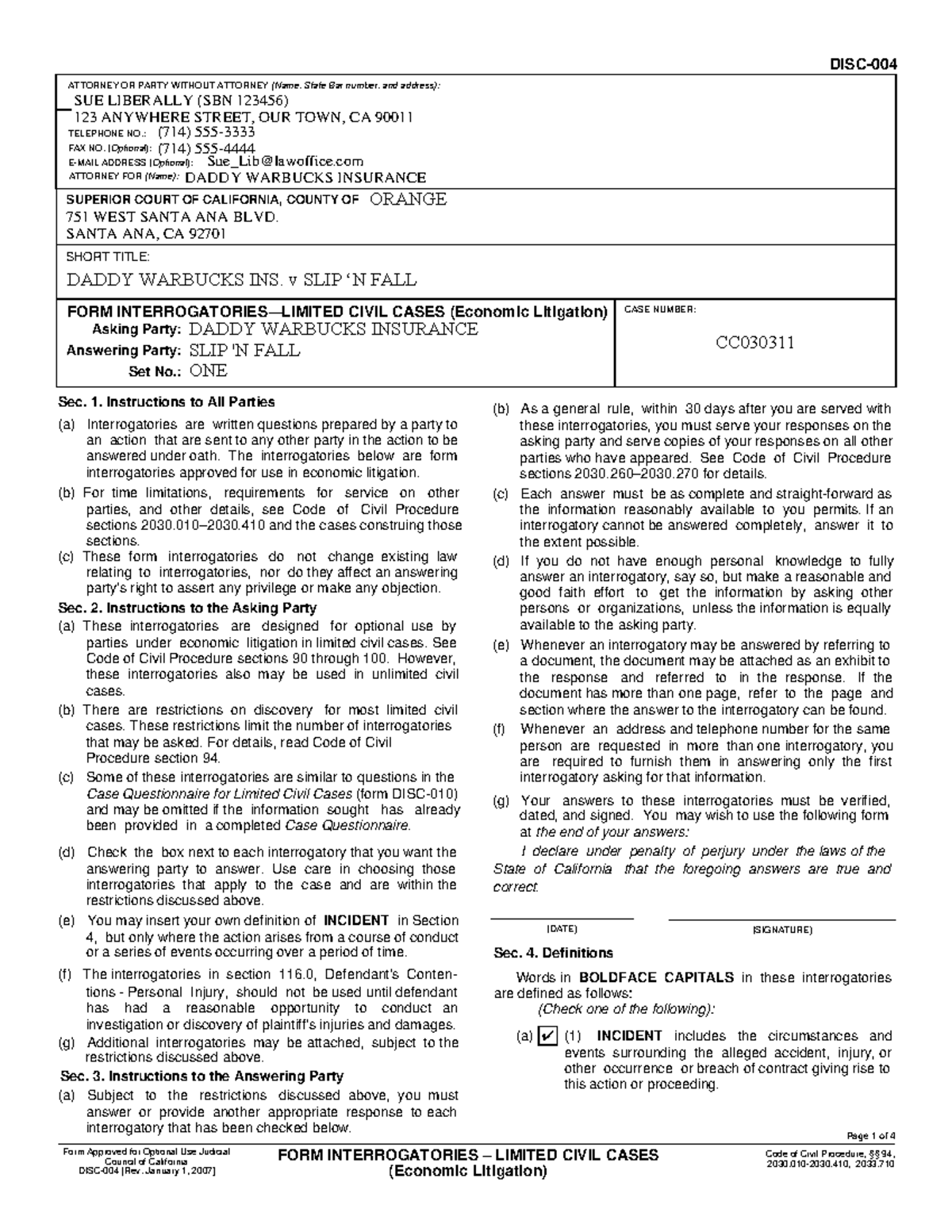 Daddy Warbucks Form Interrogatories Exercise - TELEPHONE NO.: ATTORNEY ...