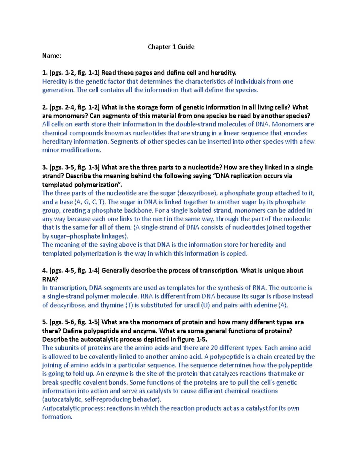 BIO-333 CH1 Guide 7e - Chapter 1 Guide Name: (pgs. 1-2, fig. 1-1) Read ...