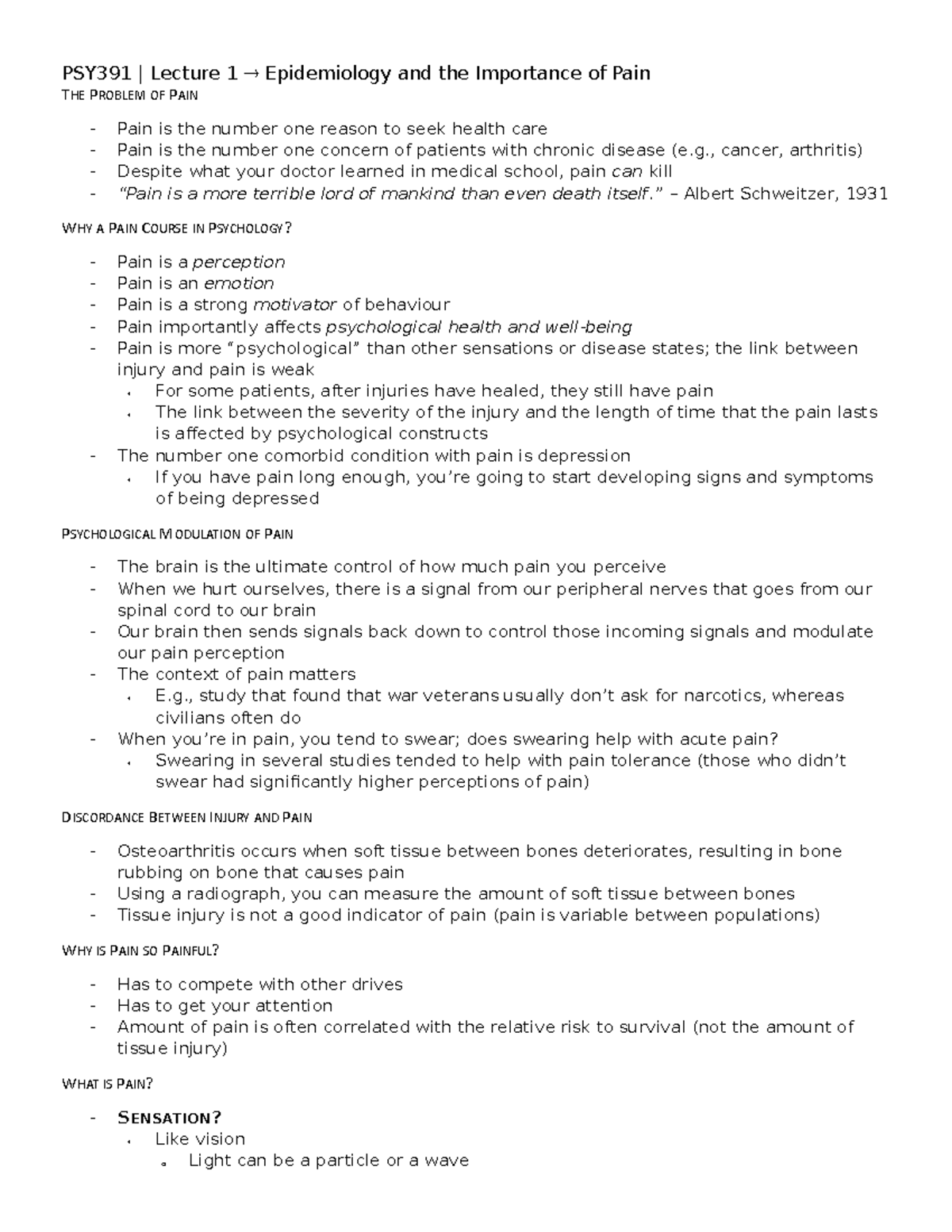 PSY391 Lecture 1 - Epidemiology and the Importance of Pain - PSY391 ...