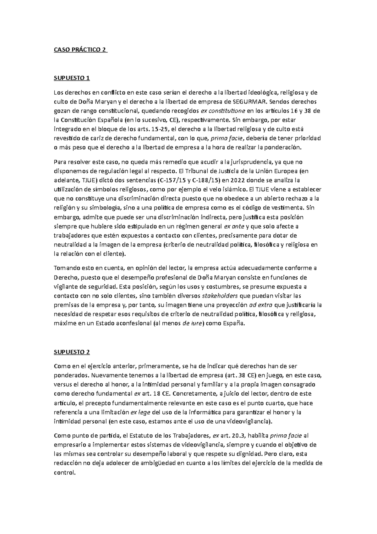 CASO Practico 2 DT - Trabajo individual de clase práctica, referente al ...