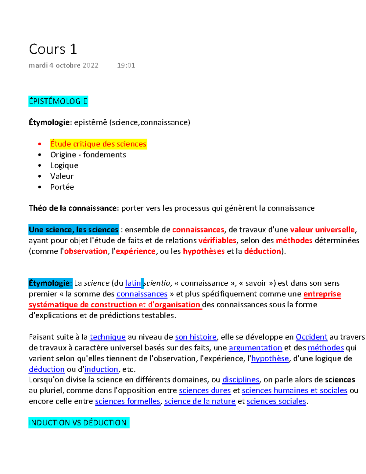 Cours 1 - ÉPISTÉMOLOGIE Étymologie: epistêmê (science,connaissance ...
