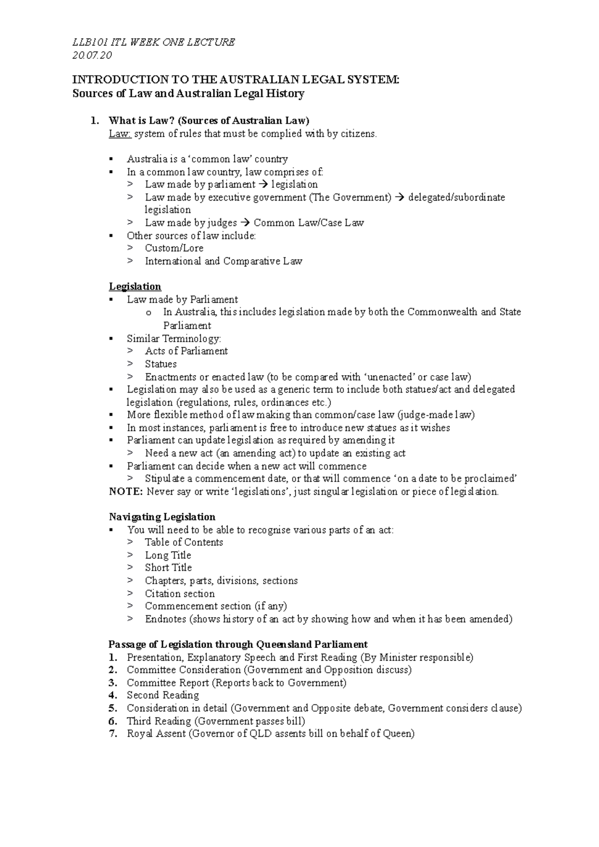 1.0 Introduction TO THE Australian Legal System - 20. INTRODUCTION TO ...