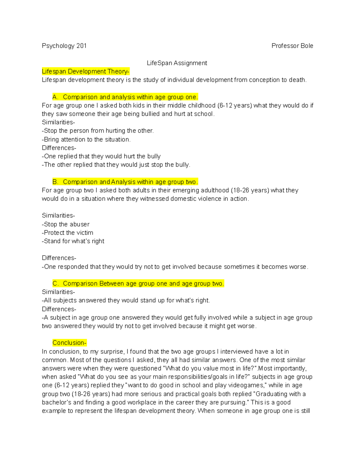 Social Psych Notes - Psychology 201 Professor Bole LifeSpan Assignment ...