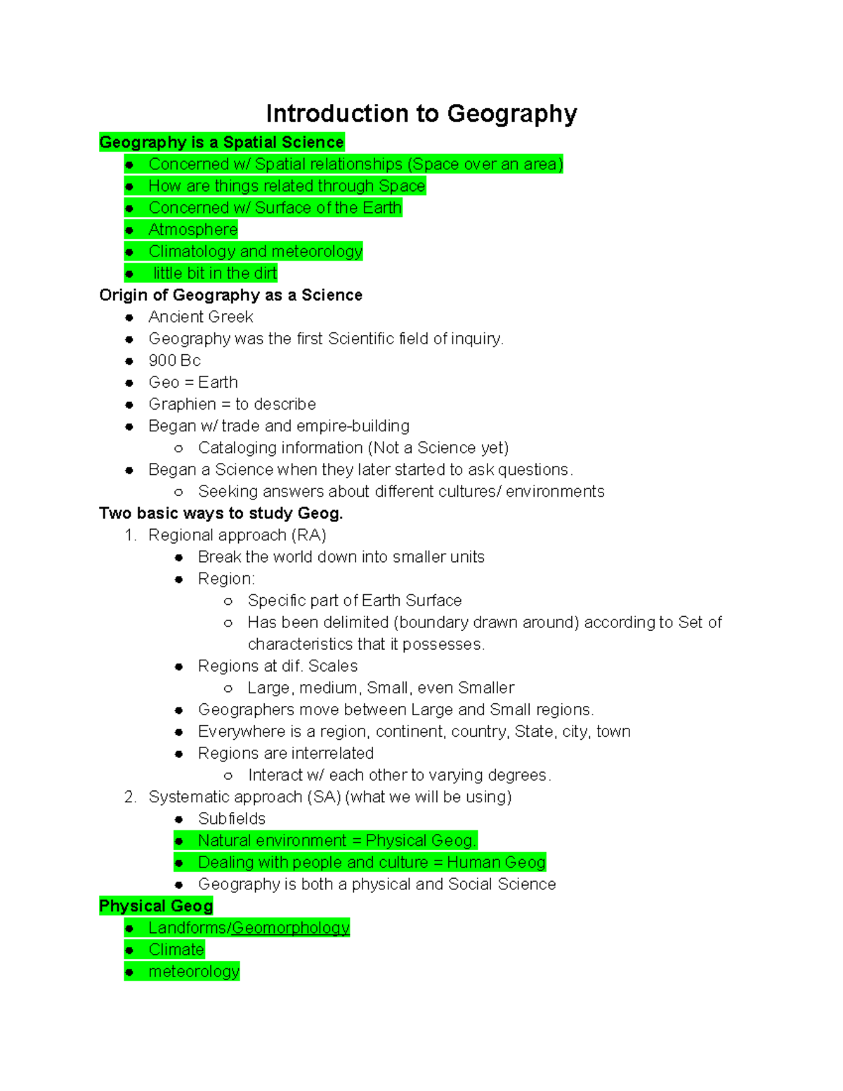 GEOG Notes - not finished - Introduction to Geography Geography is a ...