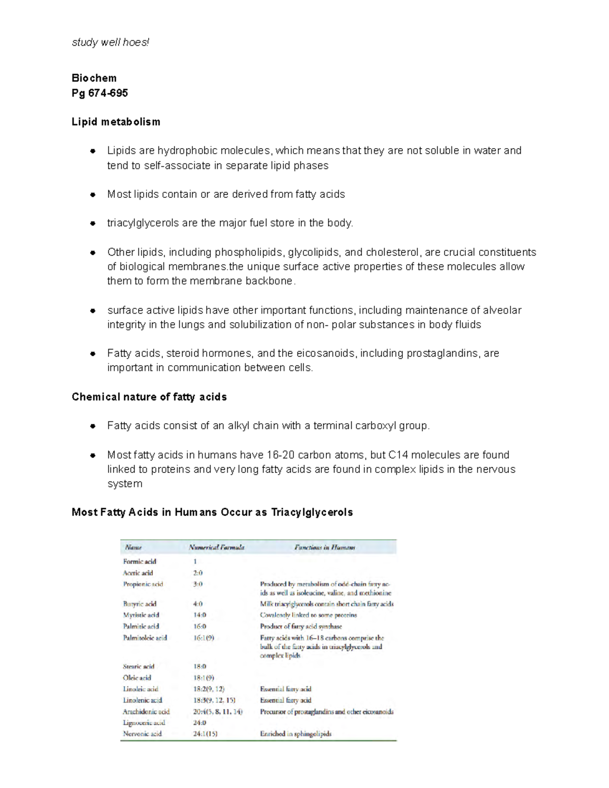 lipid metabolism notes - Biochem Pg 674- Lipid metabolism Lipids are ...