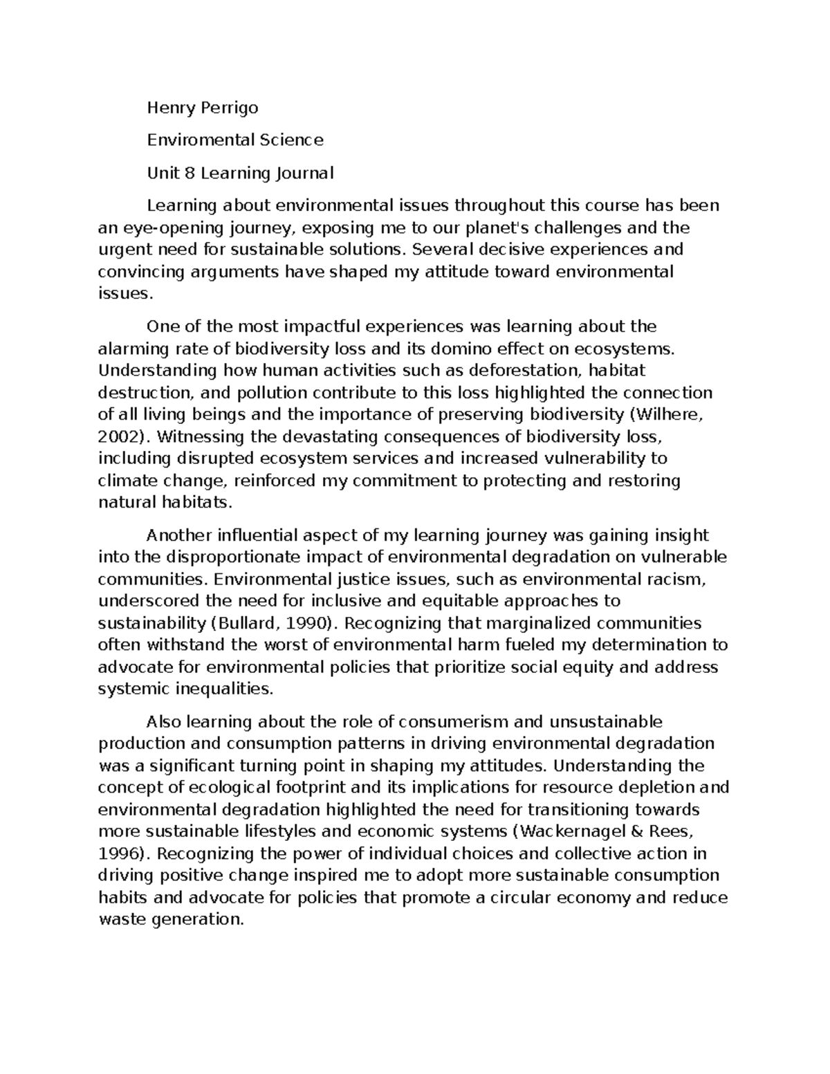 Henry Perrigo Enviromental Science Unit 8journal - Henry Perrigo ...