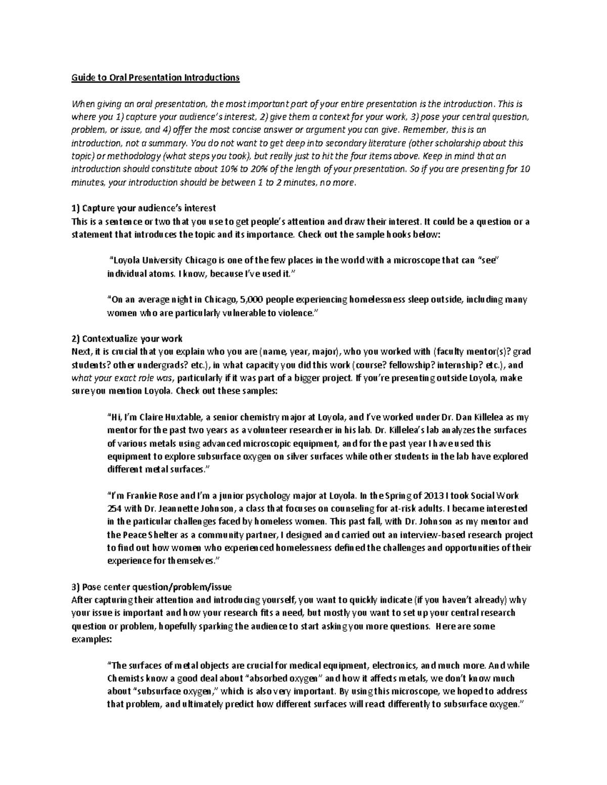 Guide to Oral Presentation Introductions - This is where you 1) capture ...