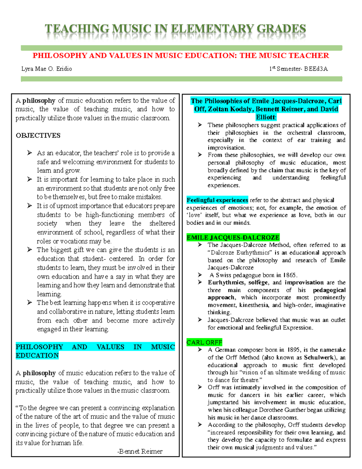 Teaching Music IN Elementary Grades - A philosophy of music education ...