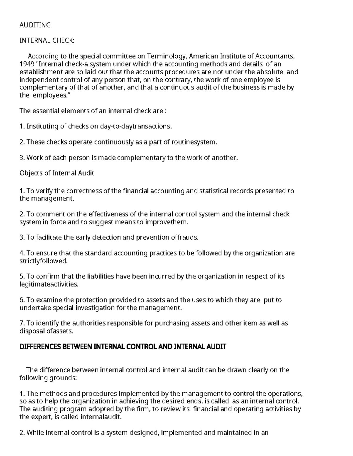 Auditng - internal check - AUDITING INTERNAL CHECK: According to the ...