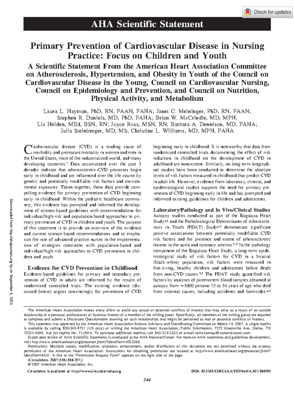Primary Prevention of Cardiovascular Disease in Nursing Practice: Focus ...