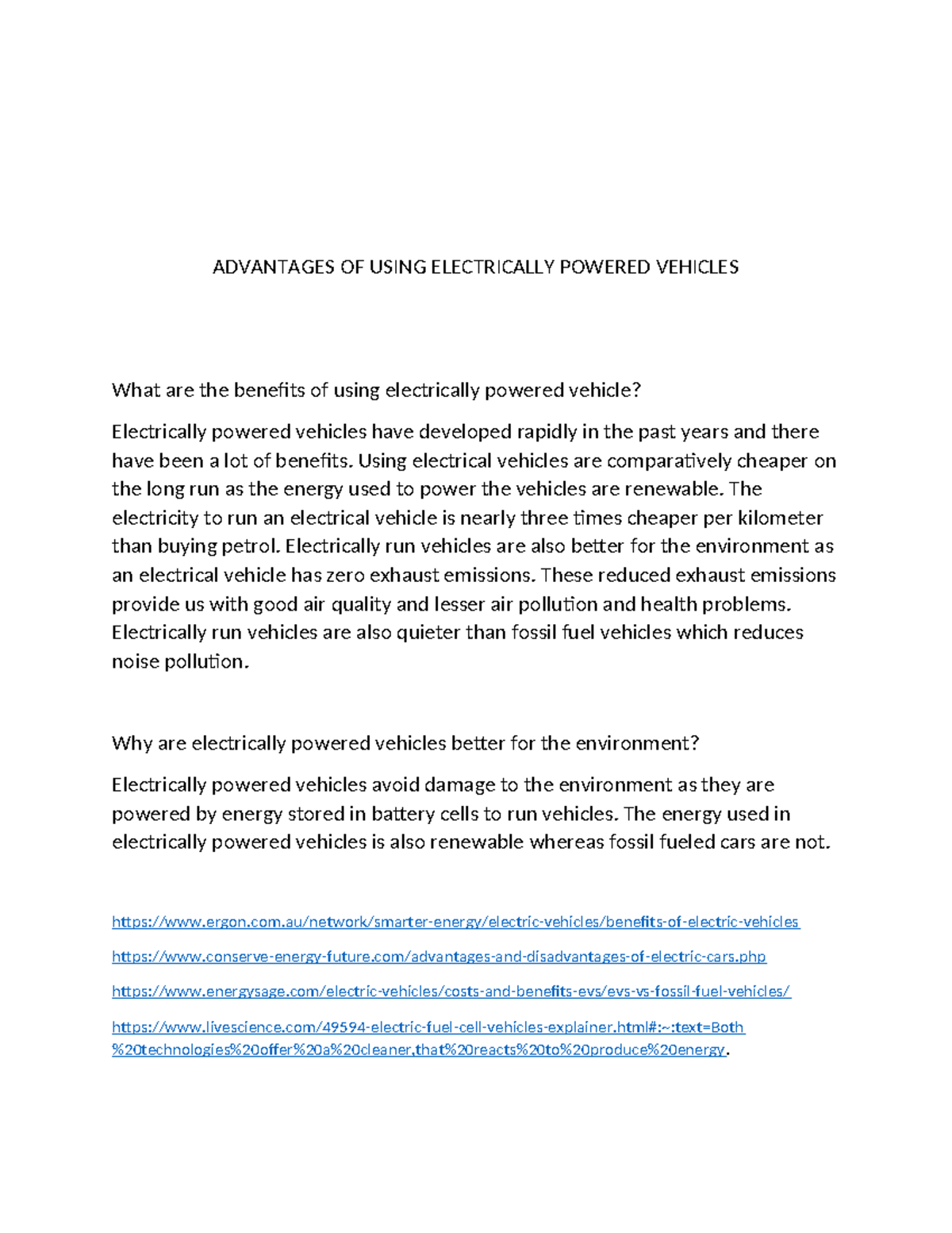 Effects Of Electrically Powered Vehicles Advantages Of Using Electrically Powered Vehicles