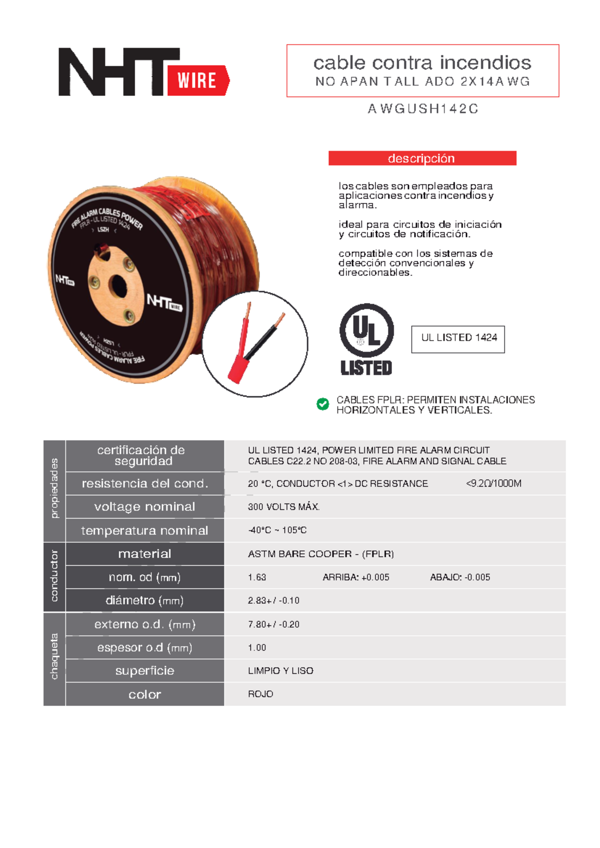 NHT WIRE Awgsh 142C - NHT-2X14-SIN- Apantallar - Solicita una ...