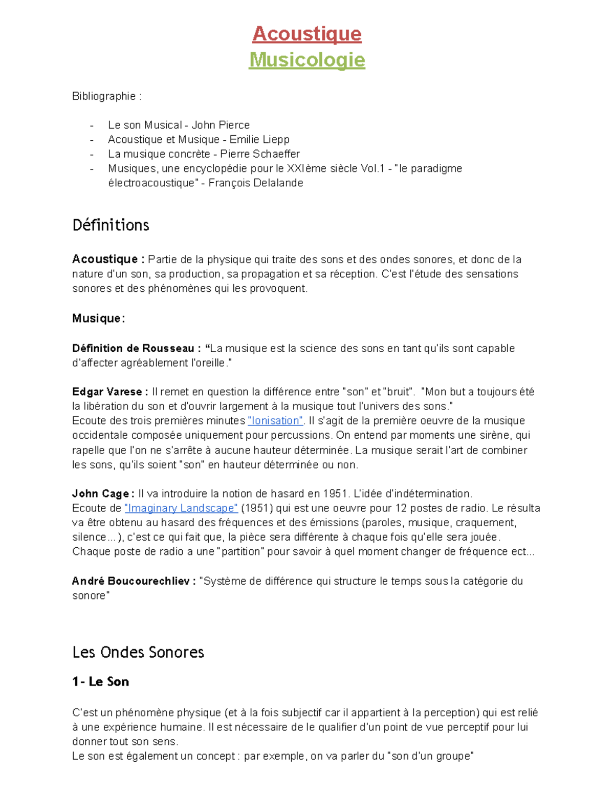 Acoustique - musique - Acoustique Musicologie Bibliographie : Le son ...