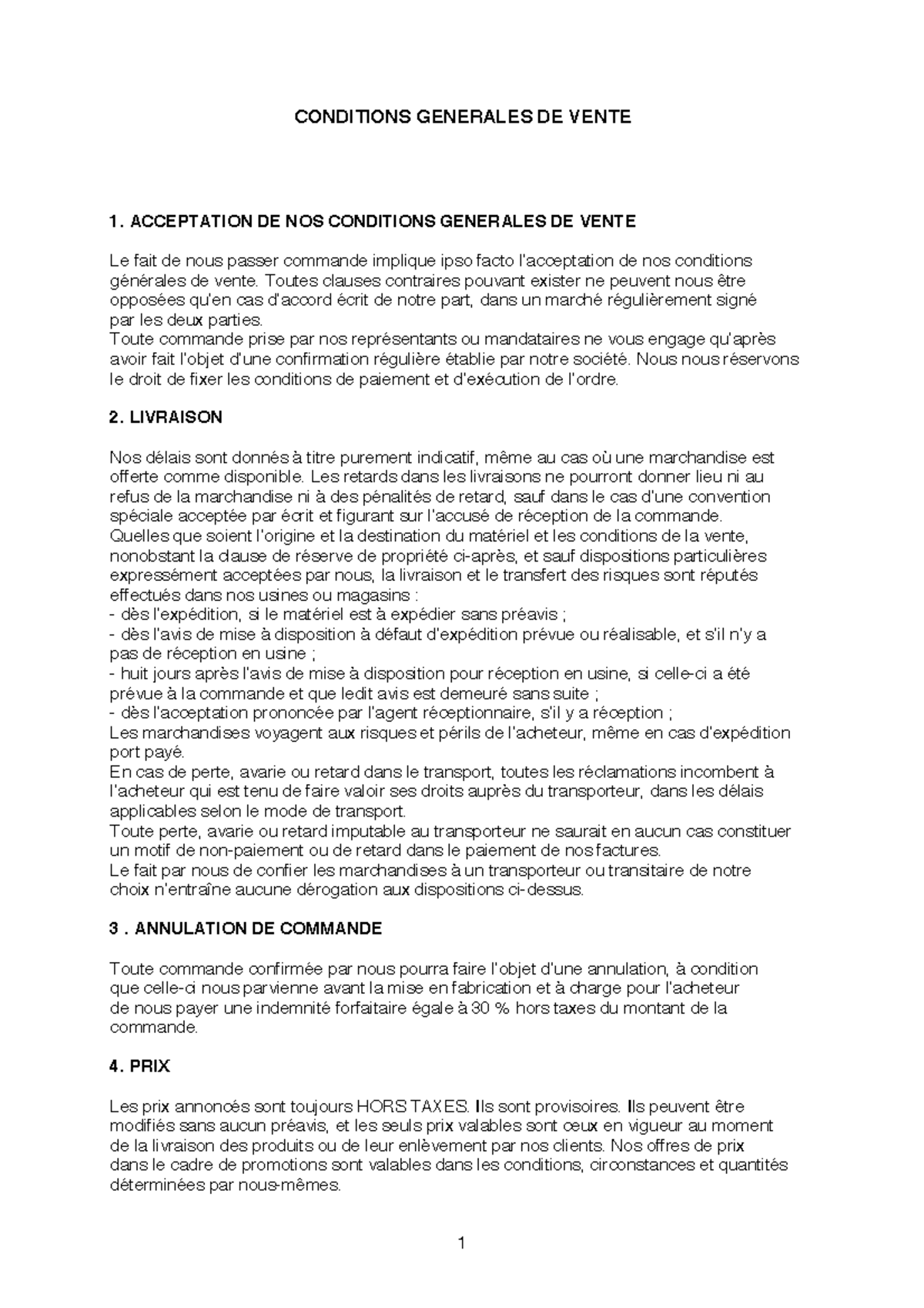 Conditions Generales de vente-OE - CONDITIONS GENERALES DE VENTE 1 ...
