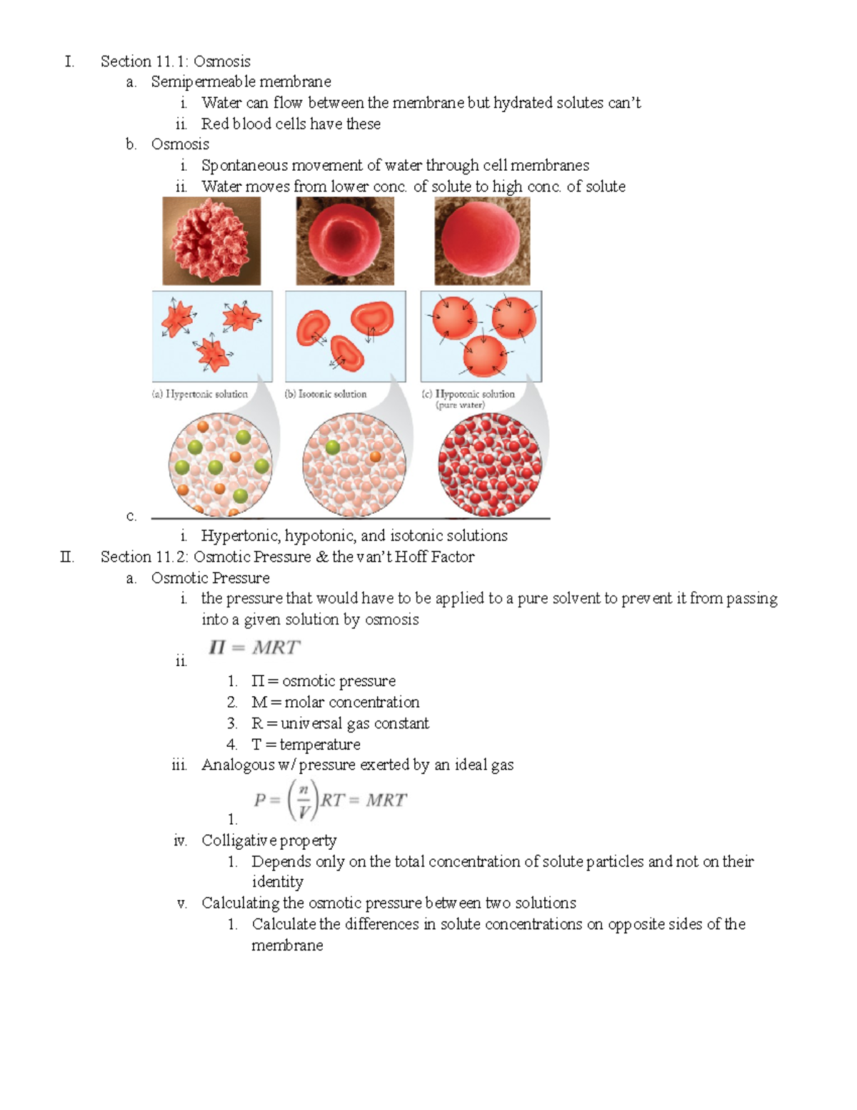 Chapter 11 Notes - I. Section 11: Osmosis a. Semipermeable membrane i ...
