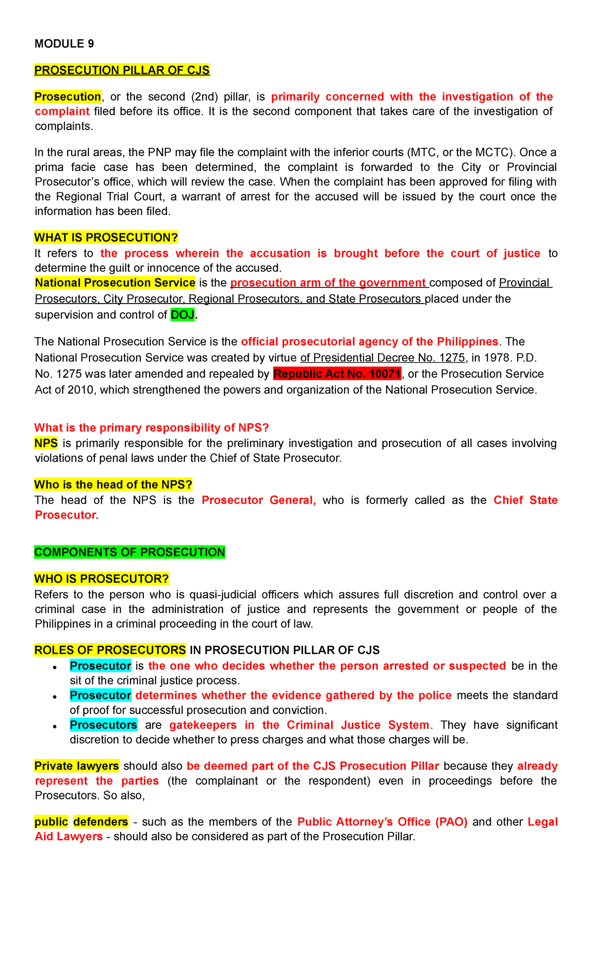Module 9-10-11 Prosecution - MODULE 9 PROSECUTION PILLAR OF CJS ...