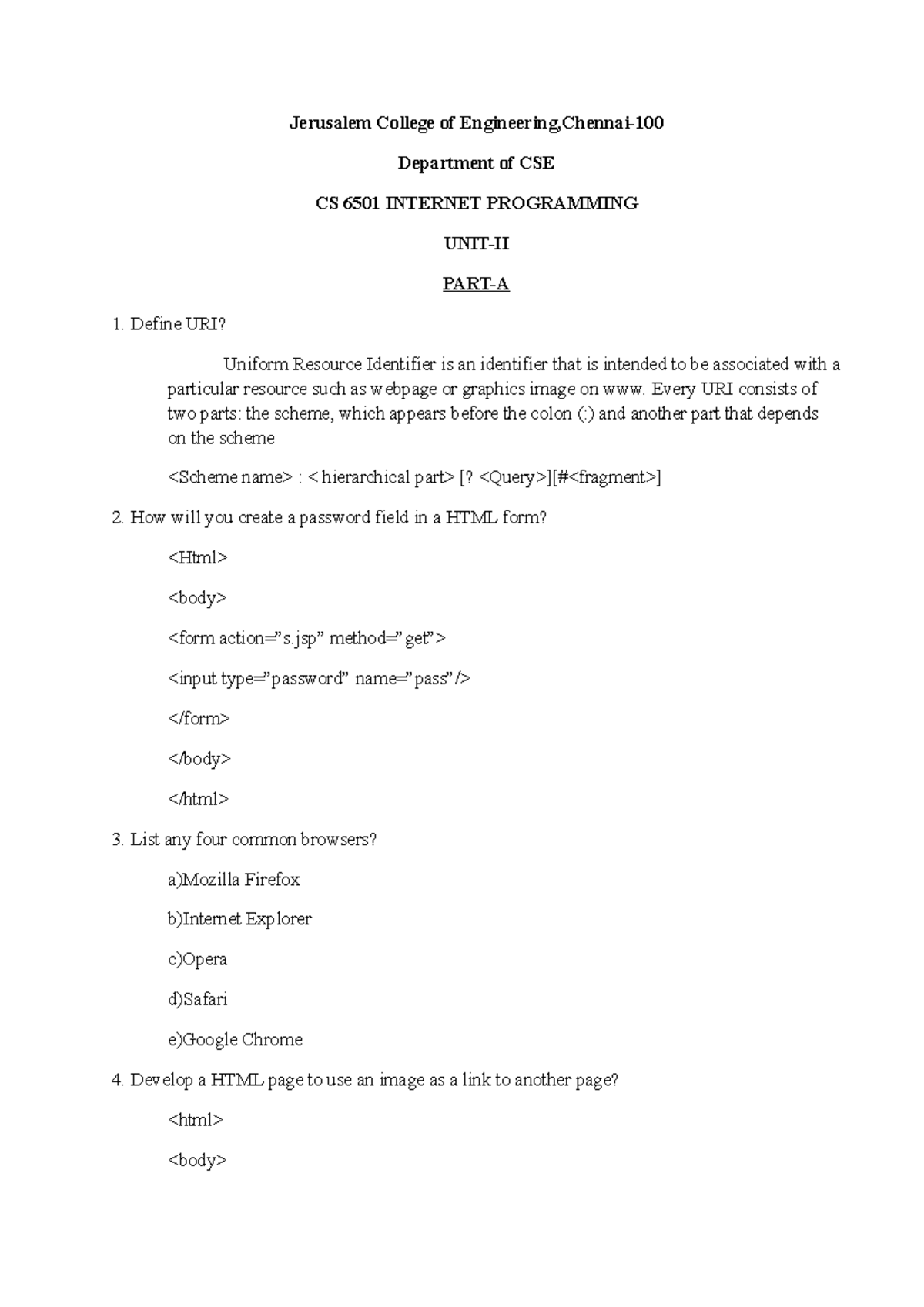 IPUnit II - Jerusalem College of Engineering,Chennai- Department of CSE CS 6501 INTERNET ...