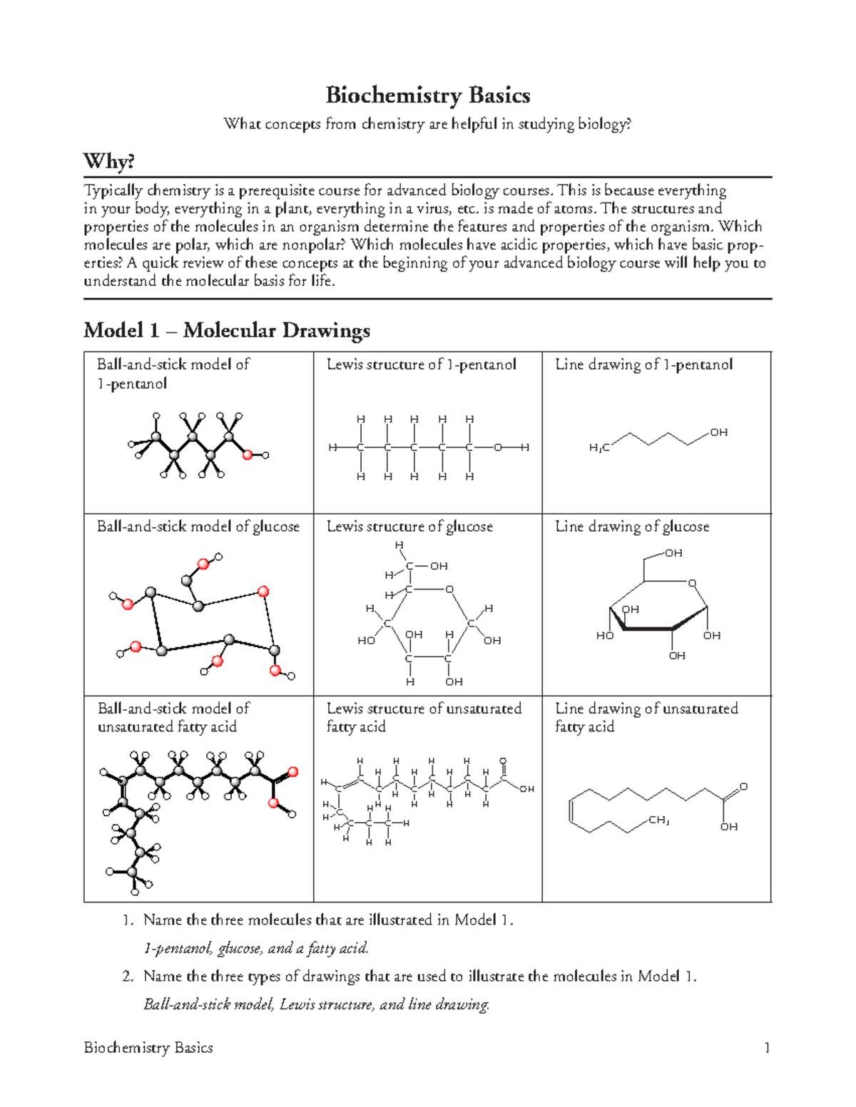 Pogil 1 1-10 Biochemistry Basics-T - Biochemistry Basics 1 Biochemistry ...