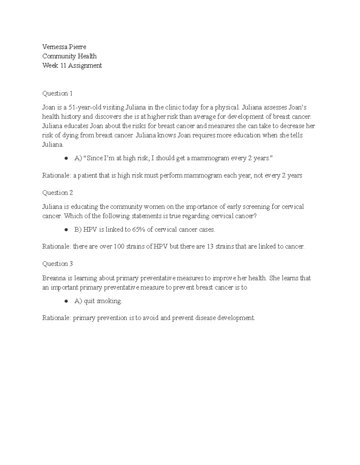 Week 11 assignment - sdfdswfds - Vernessa Pierre Community Health Week ...
