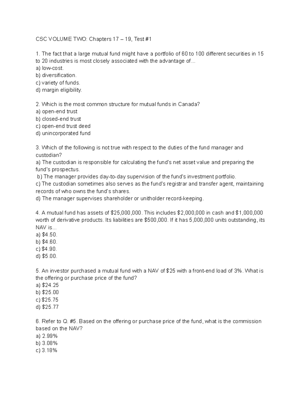 CSC Volume TWO Chapters 17 – 19, Test #1 and #2 - CSC VOLUME TWO ...