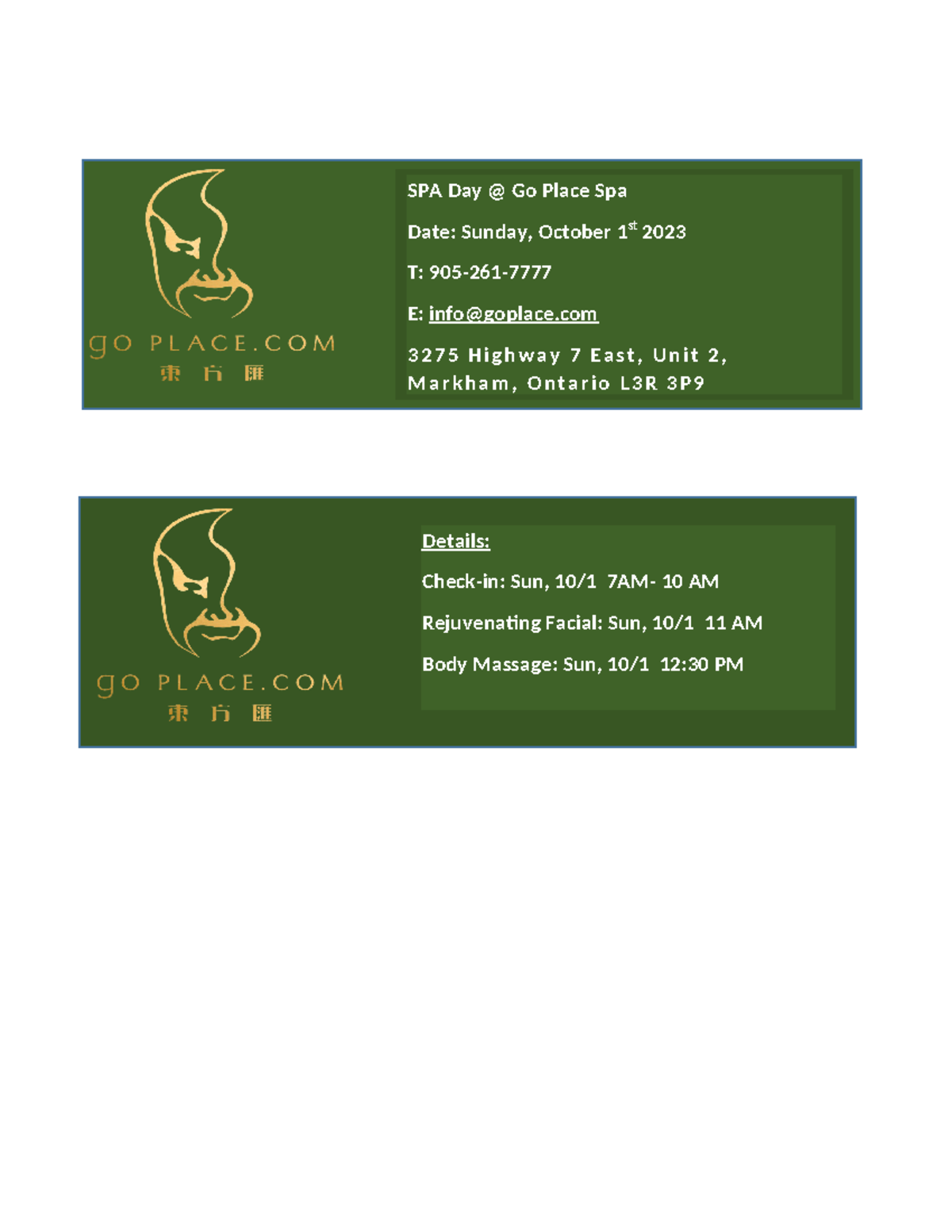 Goplace details - yessir - SPA Day @ Go Place Spa Date: Sunday, October ...