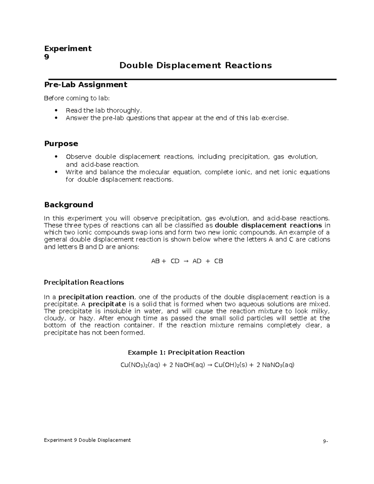 Exp9double displacement reactionssp 19 - Experiment 9 Double ...