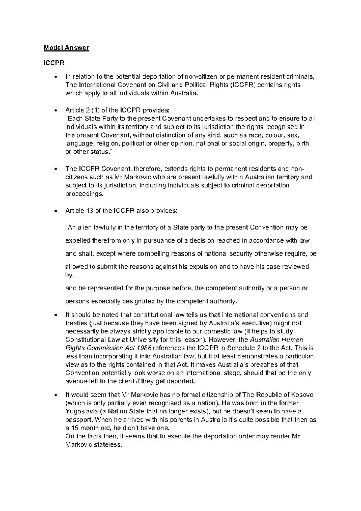 Module 3 - Task 3 - Model Answer - Model Answer ICCPR - In relation to ...