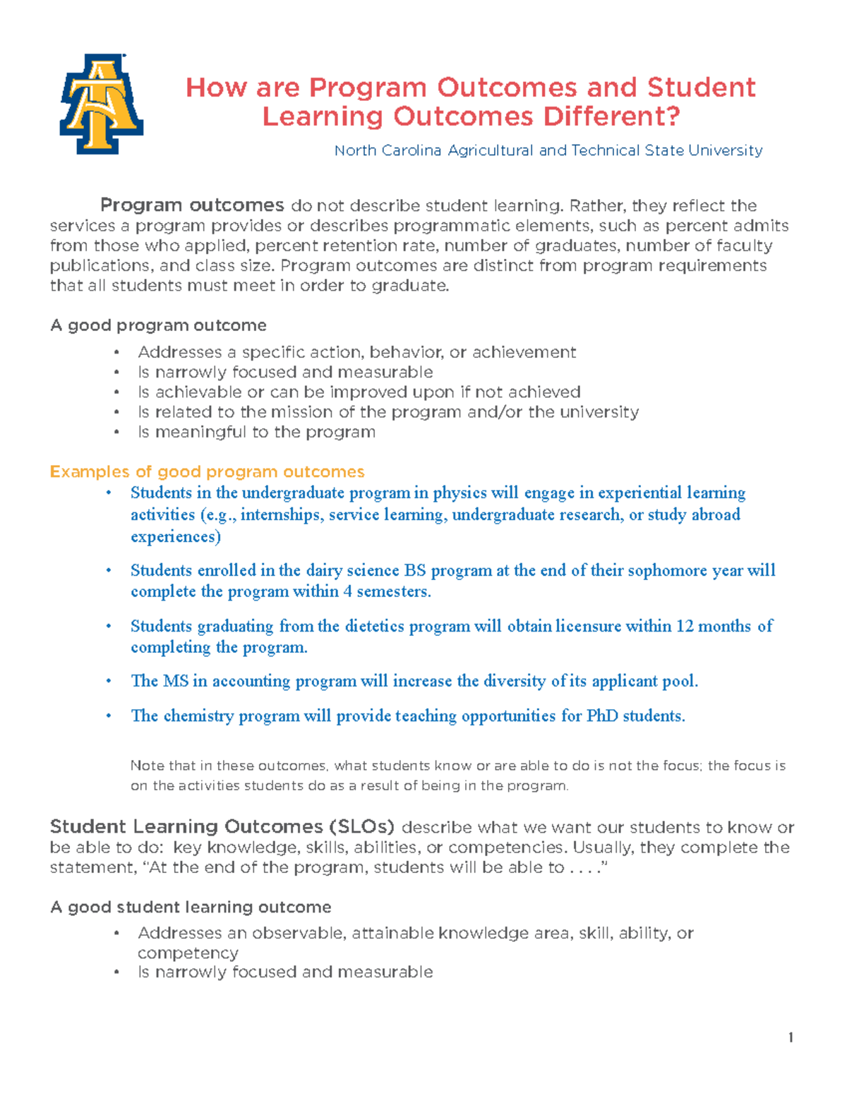 Difference in program outcomes slos handout - How are Program Outcomes ...