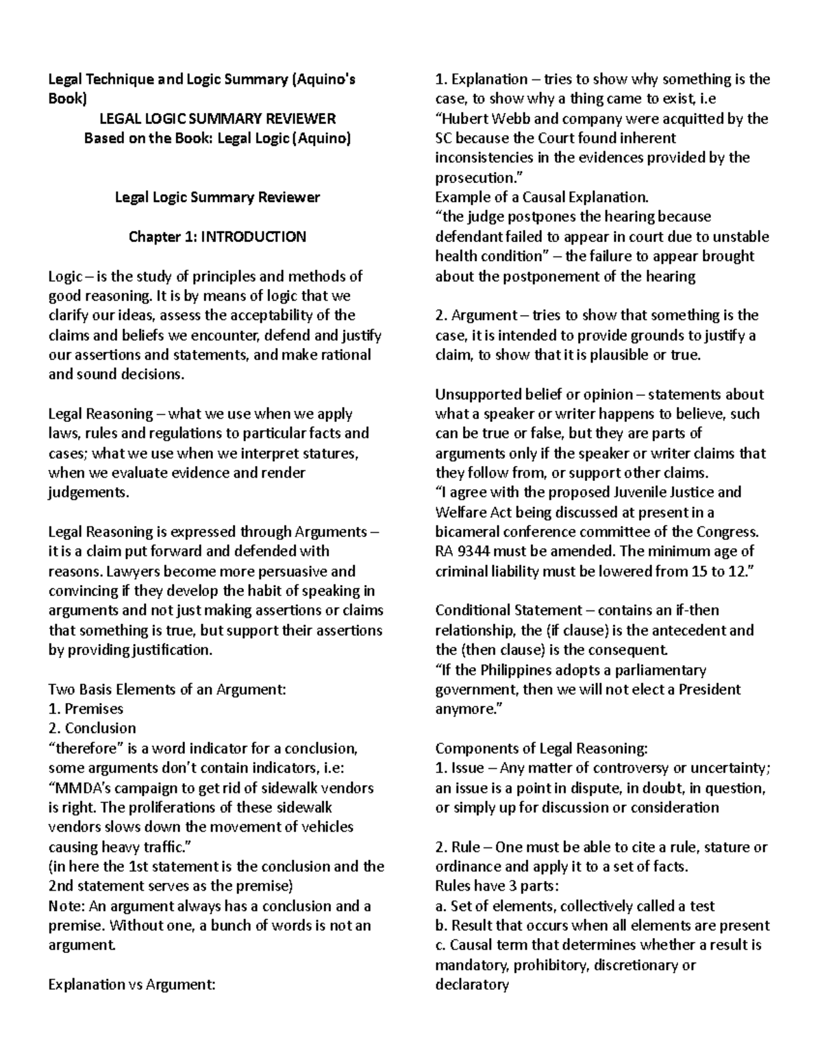 Legal Technique and Logic Summary - It is by means of logic that we ...