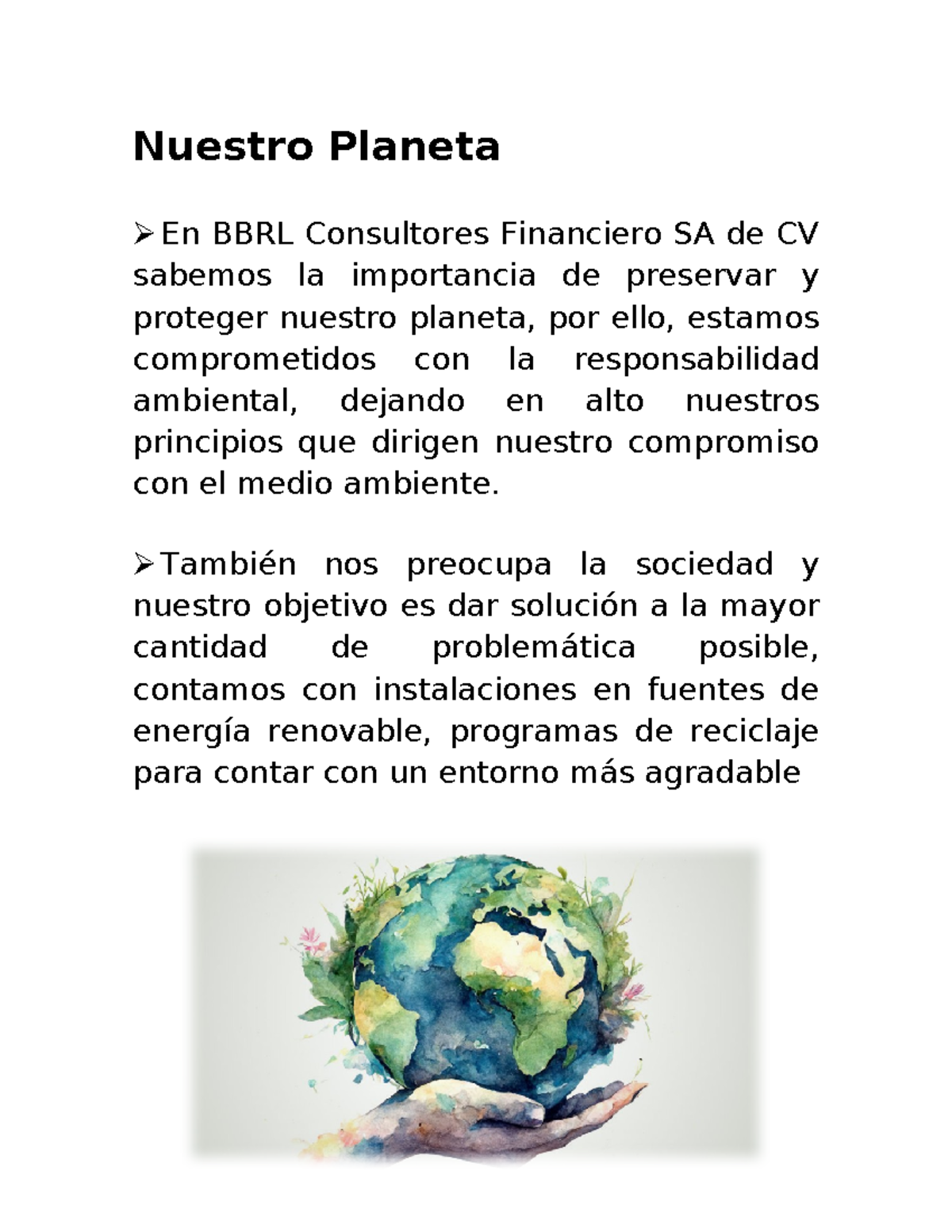 Actividad 4 proyecto - Nuestro Planeta En BBRL Consultores Financiero ...