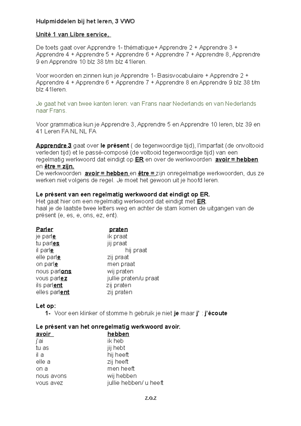 01. 3 VWO lesstof unité 1 - Hulpmiddelen bij het leren, 3 VWO Unité 1 ...
