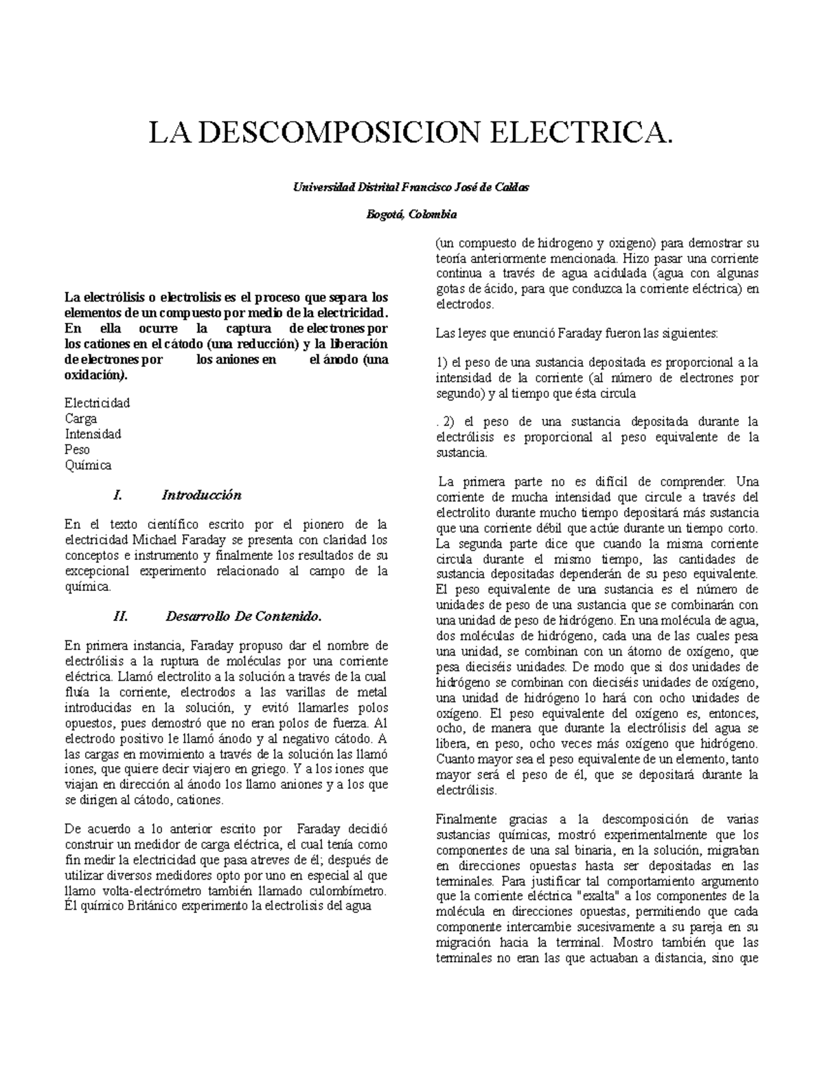Ensayo On Electrical Decomposition - Química Orgánica - UDistrital ...