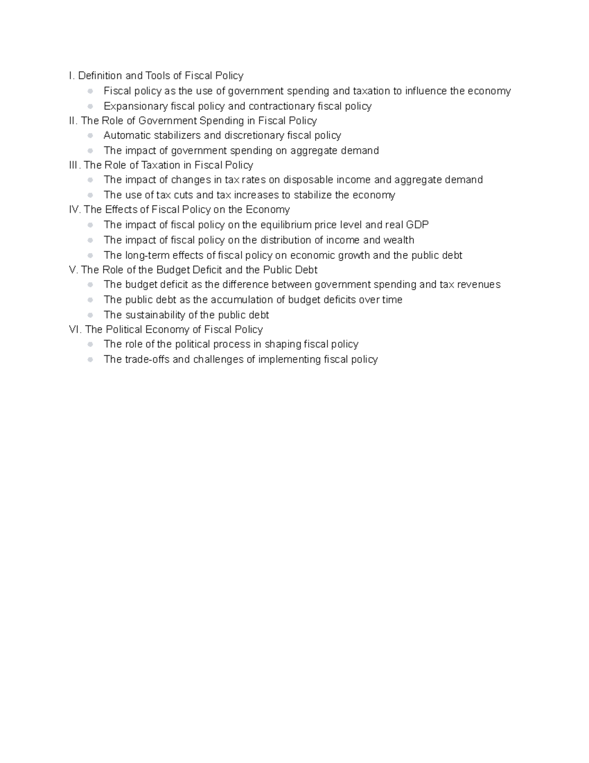 Fiscal Policy Jacobs Outline - I. Definition and Tools of Fiscal Policy ...
