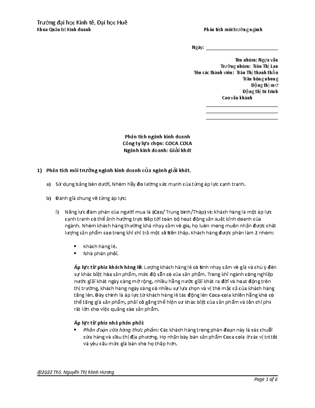 QTCL - học - Khoa Qu n tr Kinh doanhả ị Phân tch môi tr ường ngành Ngày: - Studocu