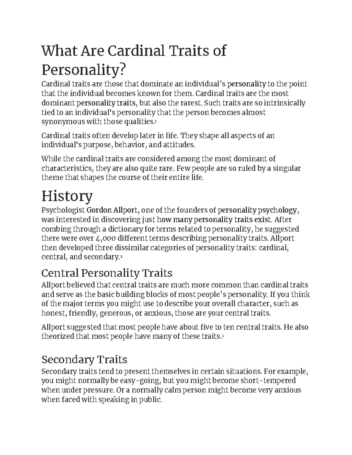 Cardnial Traits - Notes - What Are Cardinal Traits of Personality ...