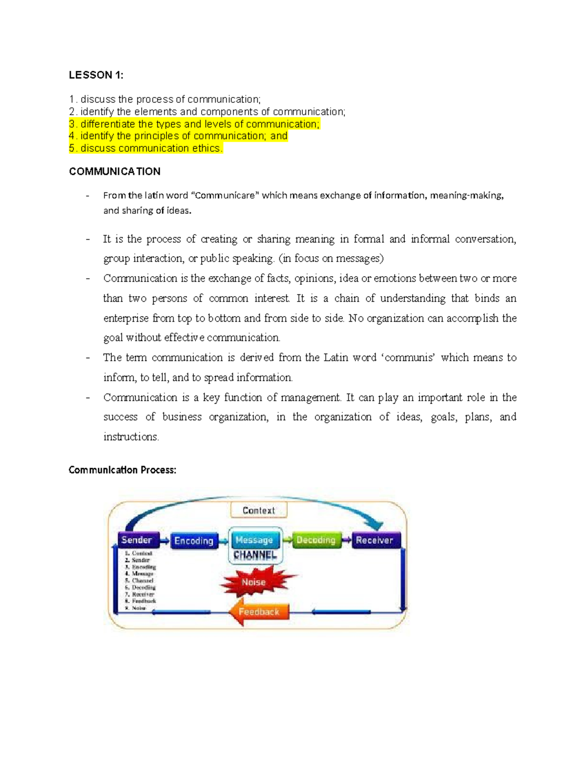 WEEK 1 Puposive Communication - LESSON 1: 1. discuss the process of ...